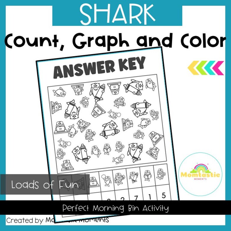 Shark Math Count and Graph, Color and Graph, Kindergarten, Printable ...