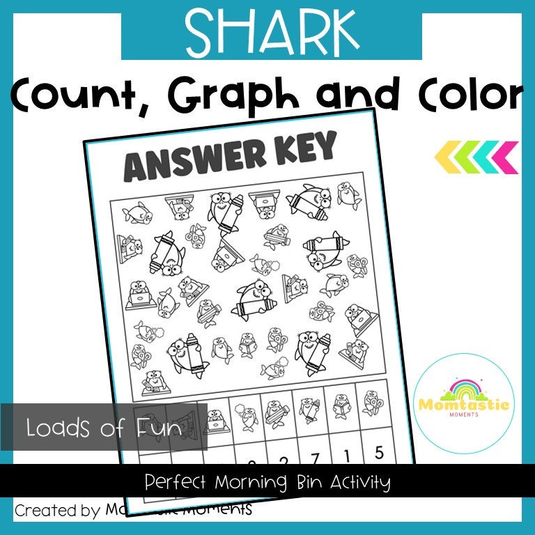 Shark Math Count and Graph, Color and Graph, Kindergarten, Printable ...