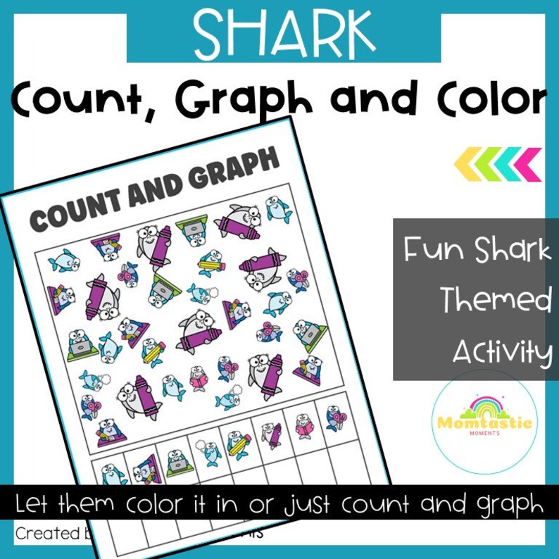 Shark Math Count and Graph, Color and Graph, Kindergarten, Printable ...