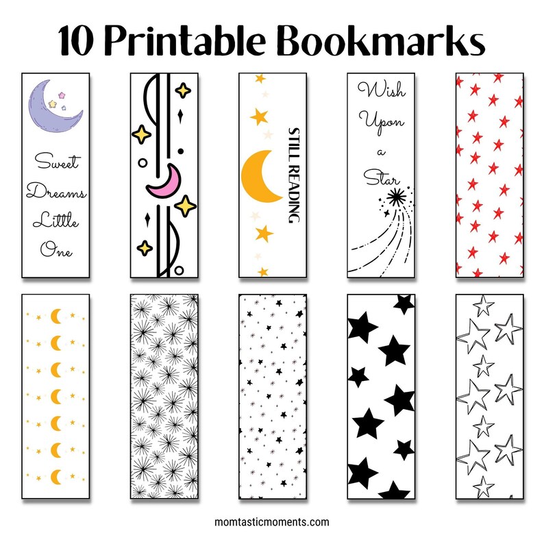 Printable Stars Bookmarks for Book Lovers, Gift for Mom and Teacher ...