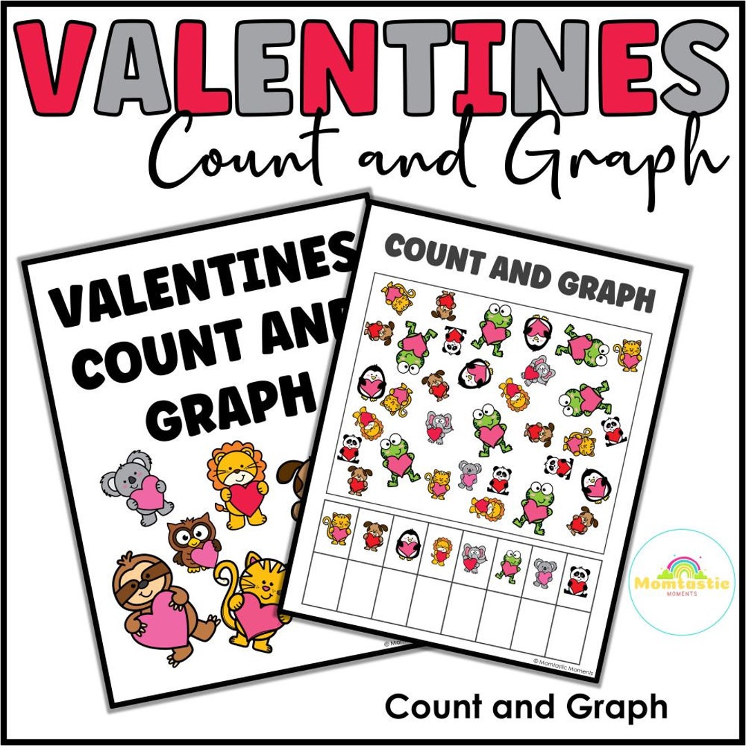 Valentine Animals Math Count and Graph, Color and Graph, Kindergarten ...