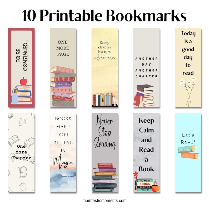Printable Books Bookmarks for Book Lovers, Gift for Mom and Teacher ...