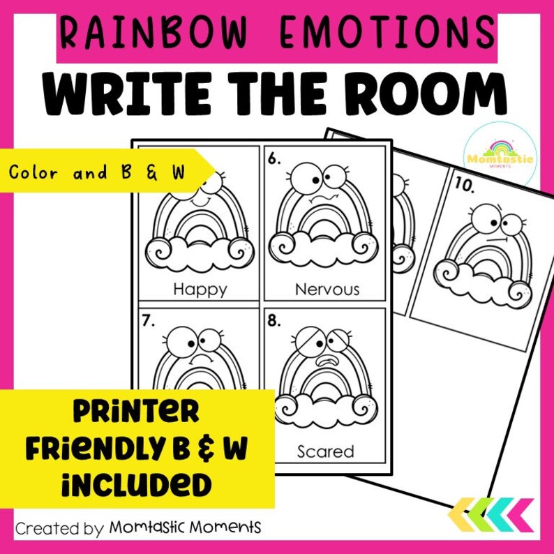 Rainbow Emotions Write the Room Activity, Kindergarten, Pre-k ...