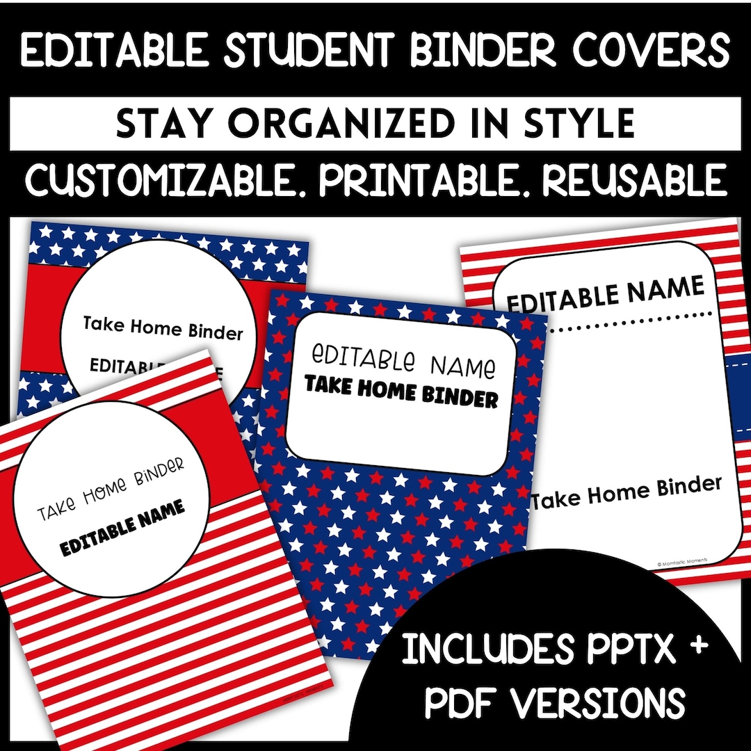 Editable Student Binder Covers | Red White & Blue Fonts | Take Home ...