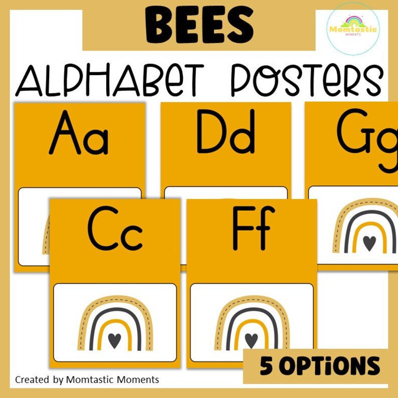 Alphabet Posters Cute Bee and Rainbow Theme Classroom Decor - Etsy