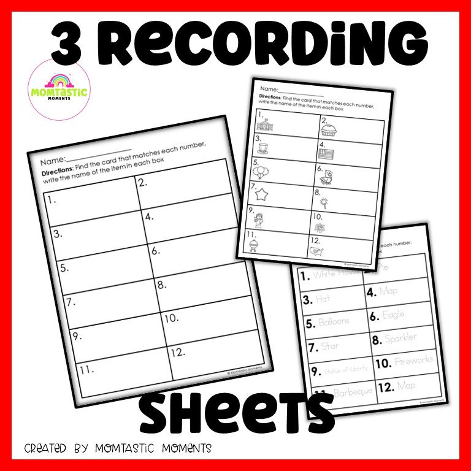 Patriotic 4th of July Write the Room Activity, Diffirentiated With ...