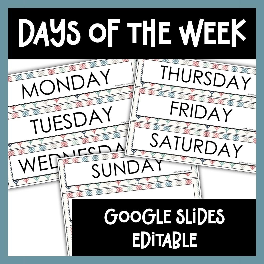 Editable Days of the Week Posters | Google Slides Classroom Decor ...