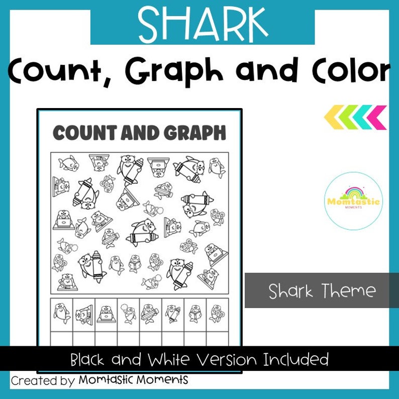Shark Math Count and Graph, Color and Graph, Kindergarten, Printable ...