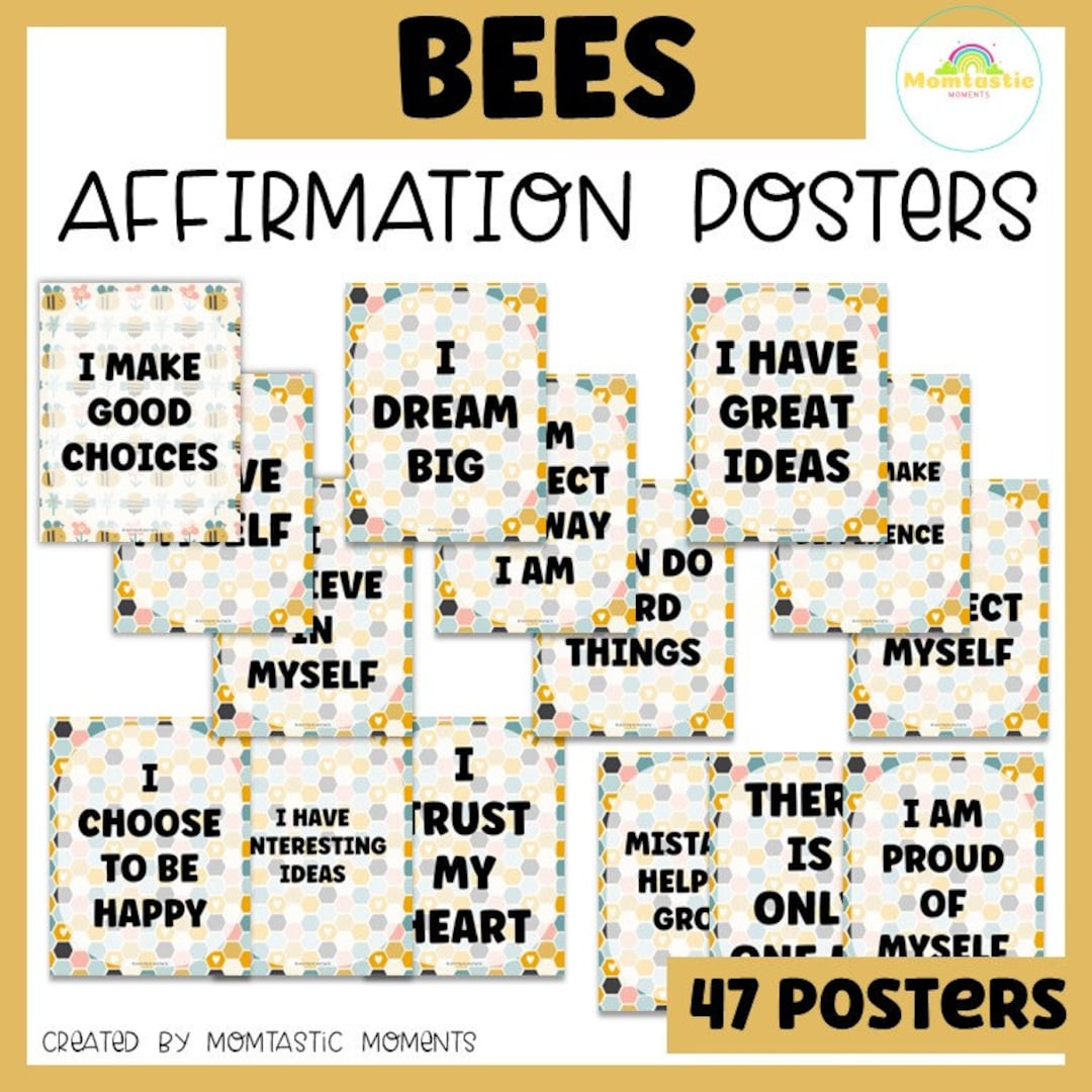 Affirmation Posters Cute Bee and Rainbow Theme Classroom Decor - Etsy