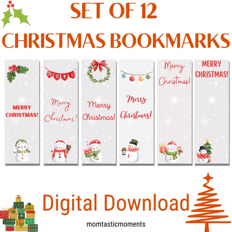 Christmas Printable Bookmarks for Book Lovers, Gift for Kids and ...