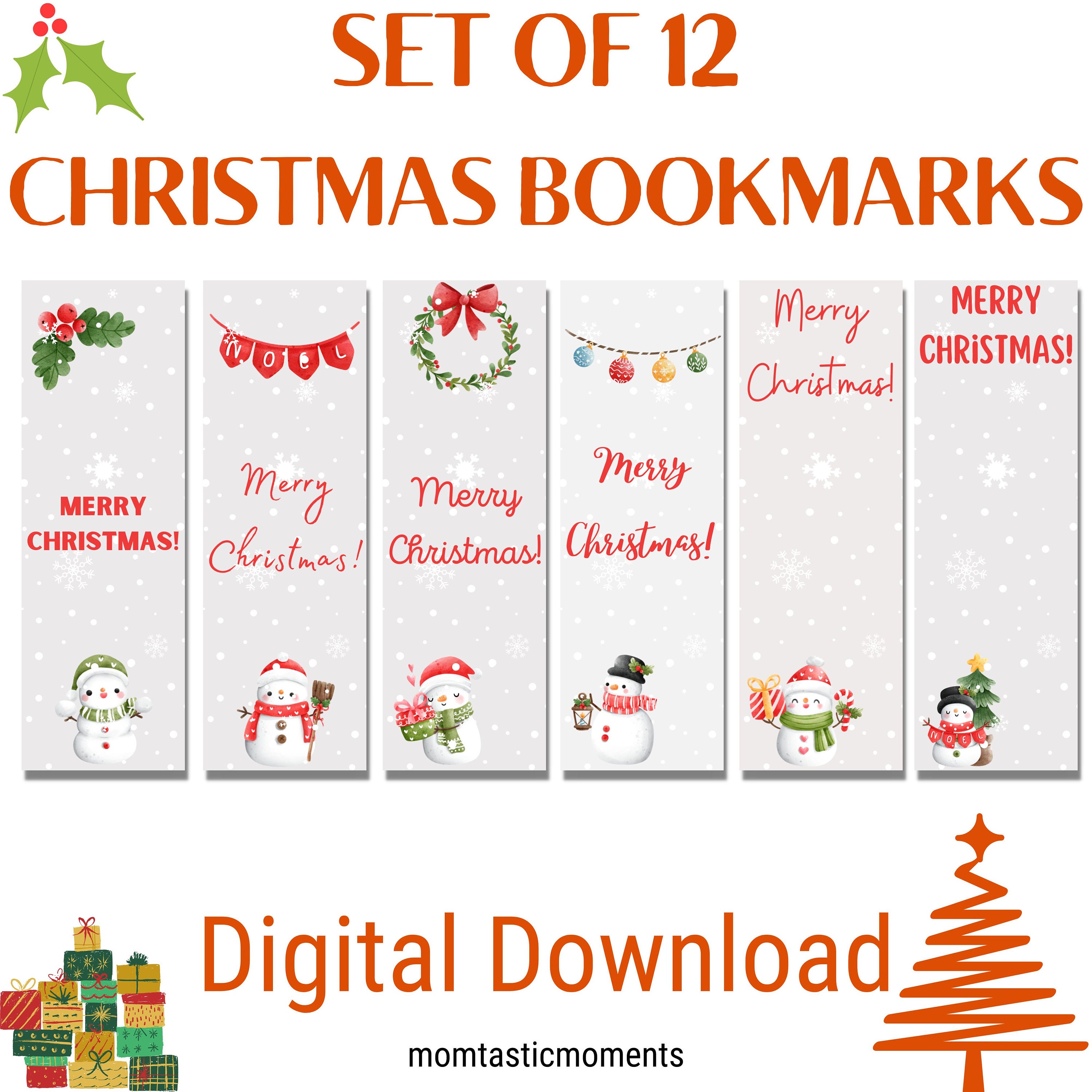 Christmas Printable Bookmarks for Book Lovers, Gift for Kids and ...