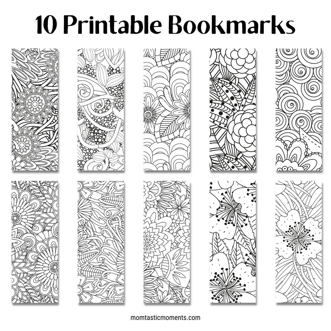 Doodle Flowers Coloring Bookmarks for Book Lovers, Gift for Kids and ...