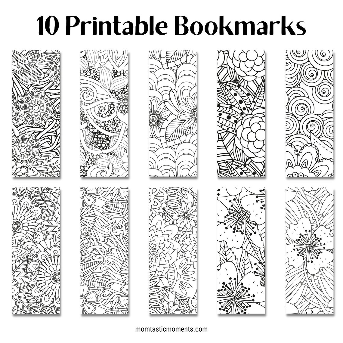 Doodle Flowers Coloring Bookmarks for Book Lovers, Gift for Kids and ...
