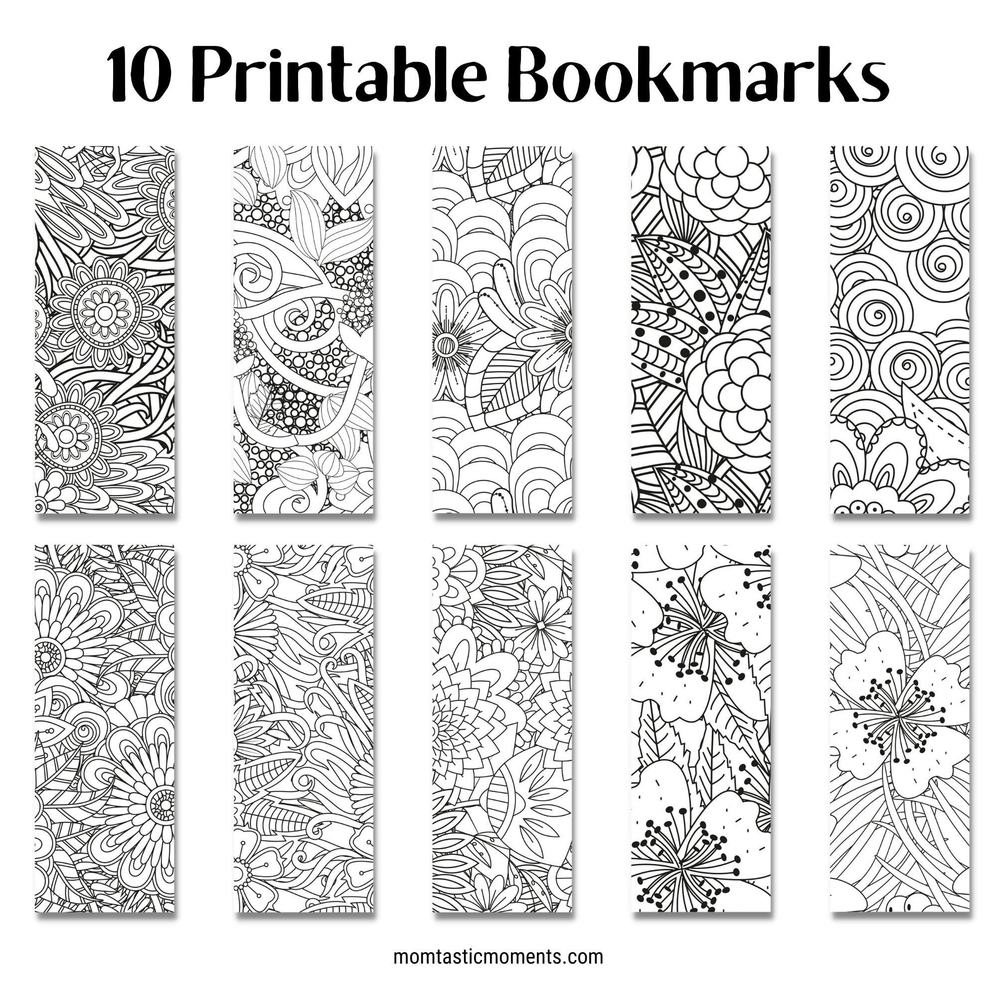 Doodle Flowers Coloring Bookmarks for Book Lovers, Gift for Kids and ...