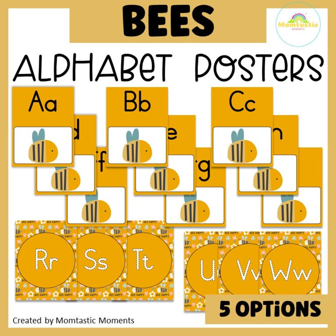 Alphabet Posters Cute Bee and Rainbow Theme Classroom Decor - Etsy