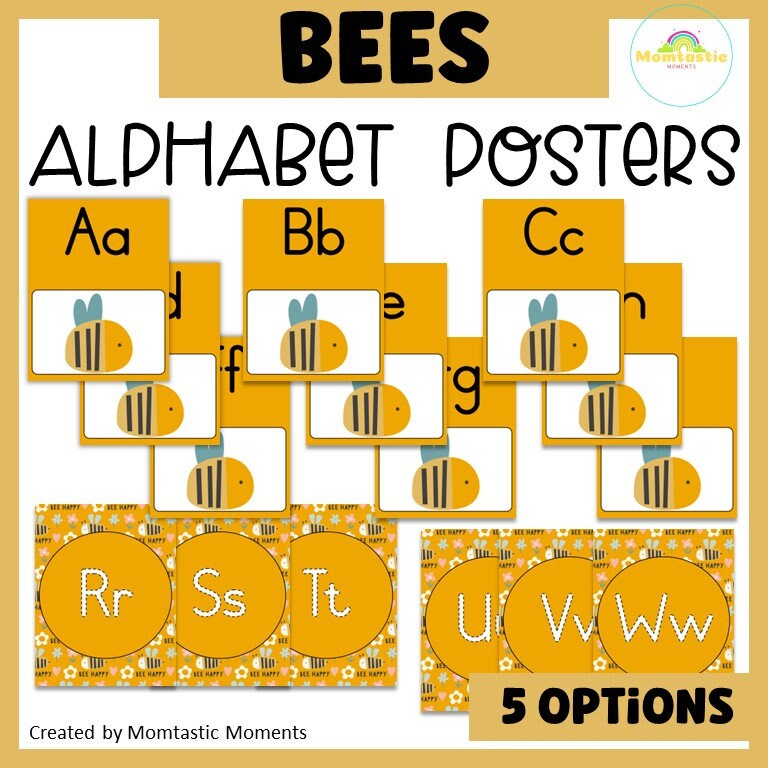 Alphabet Posters Cute Bee and Rainbow Theme Classroom Decor - Etsy