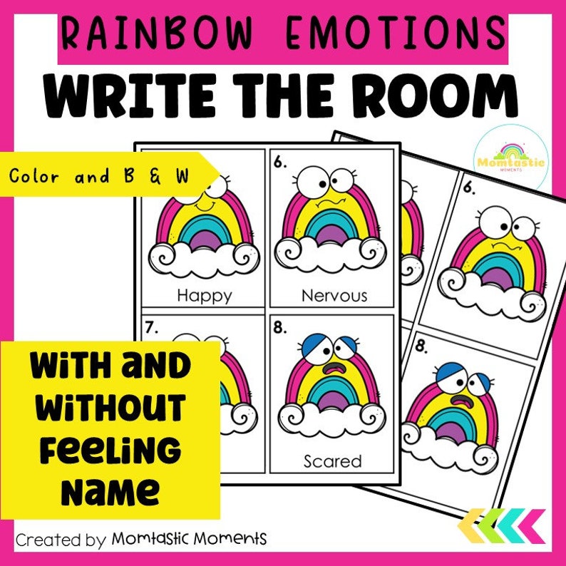Rainbow Emotions Write the Room Activity, Kindergarten, Pre-k ...