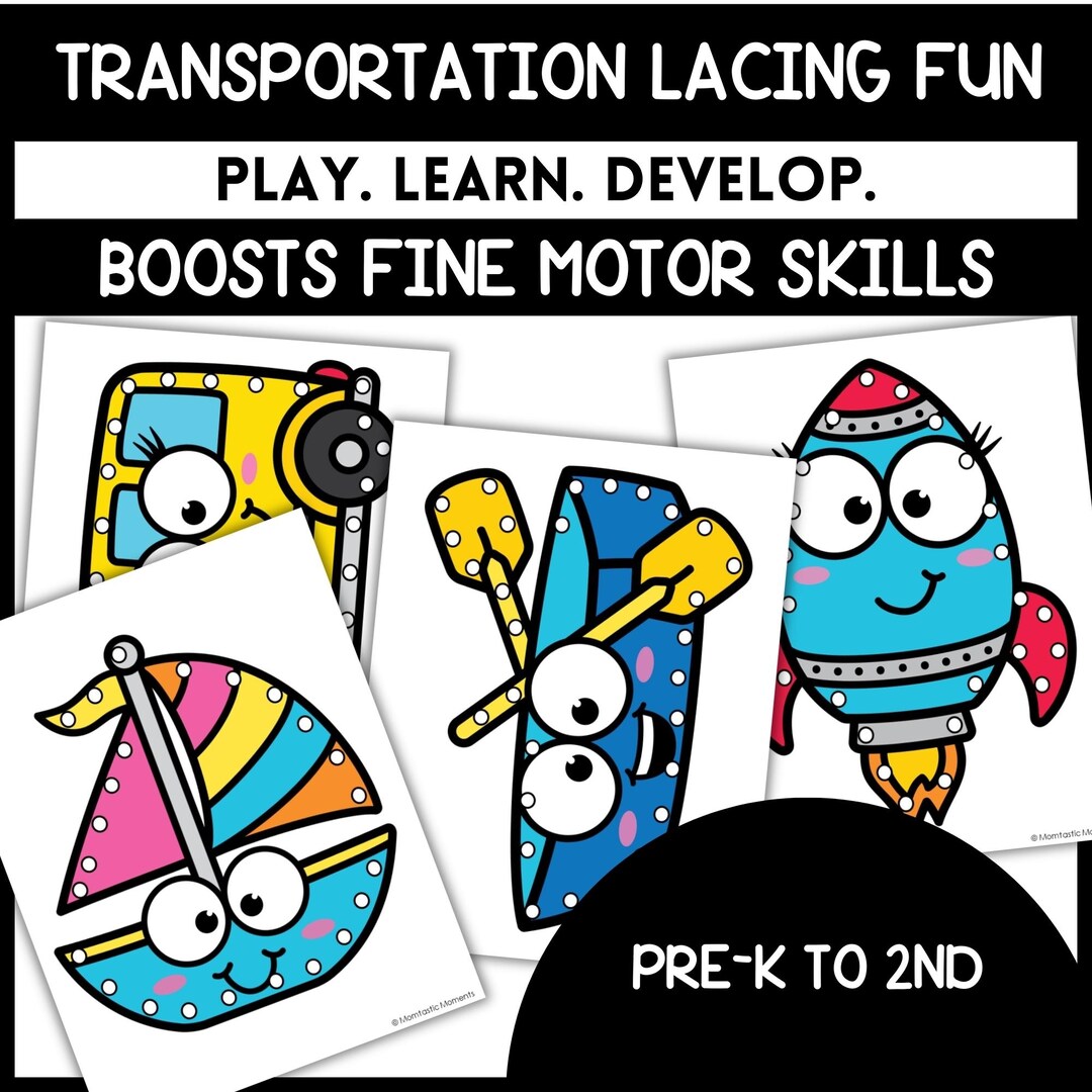 Transportation Lacing Cards – Fine Motor Skills, Busy Bag Activity ...