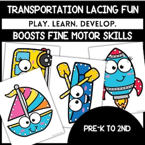 Transportation Lacing Cards – Fine Motor Skills, Busy Bag Activity ...