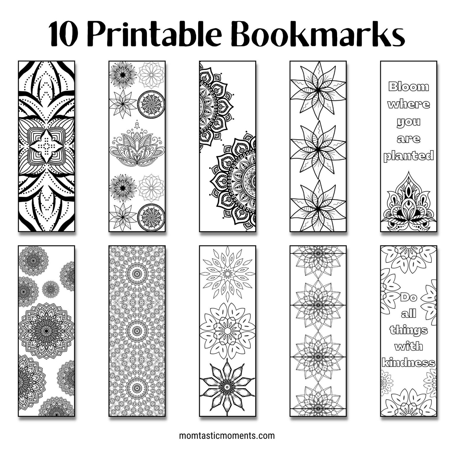 Printable Bookmarks Set, PDF and JPG, Mandala Flowers, Book Lover Gift ...
