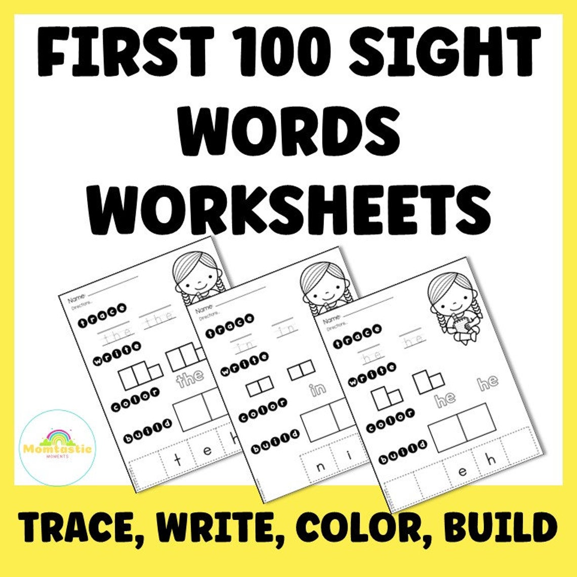 Lets Learn Sight Words, Sight Word Worksheets, Kindergarten First 100 ...