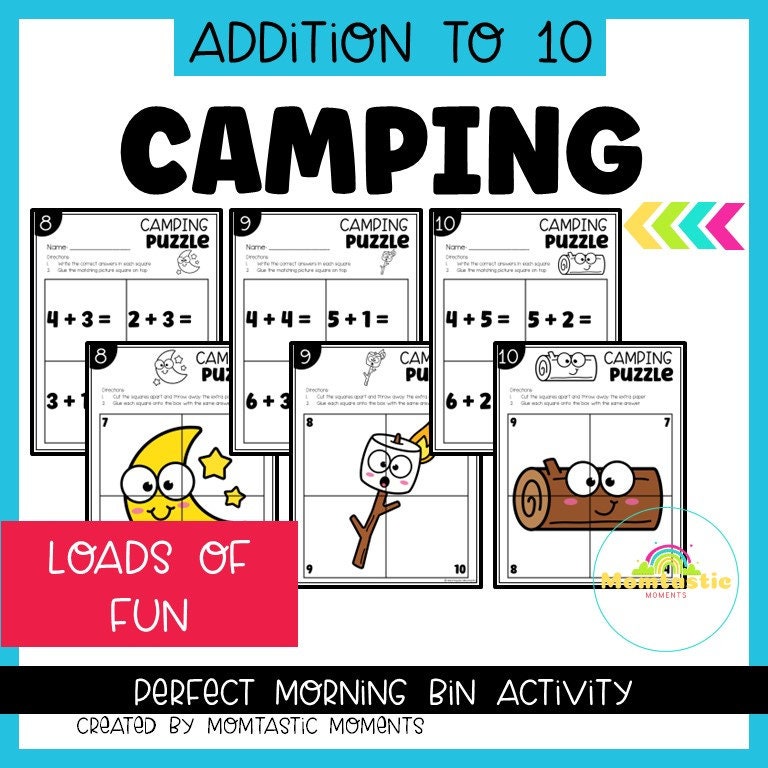 Camping Addition Fun: Interactive Puzzle Mats for Addition Within 10 K ...