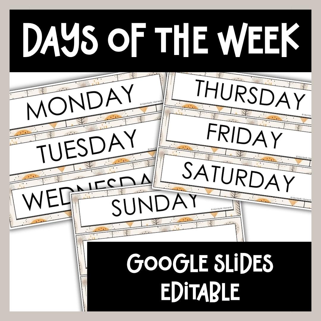 Editable Days of the Week Posters | Google Slides Classroom Decor ...