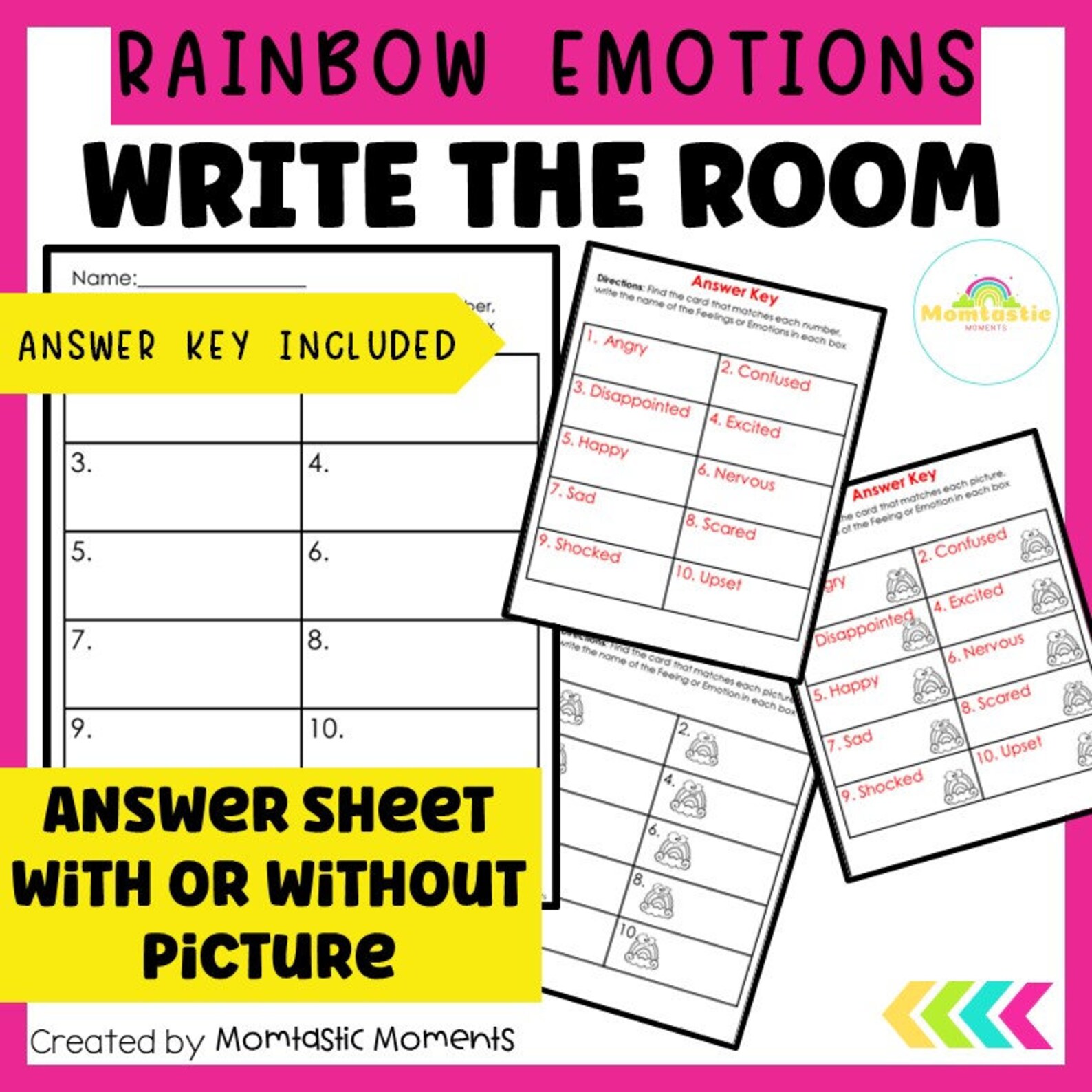 Rainbow Emotions Write the Room Activity, Kindergarten, Pre-k ...