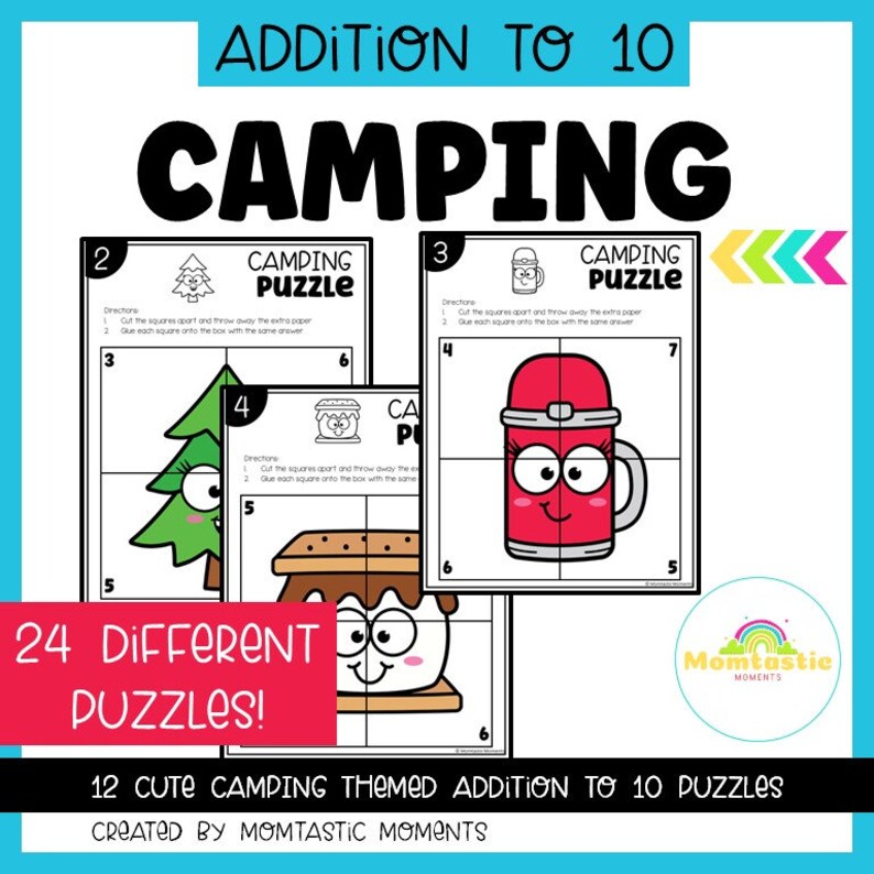 Camping Addition Fun: Interactive Puzzle Mats for Addition Within 10 K ...