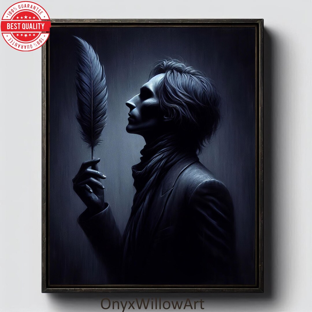 Gothic Profile Portrait: Dark Fantasy Feather Art (digital Download) - Etsy