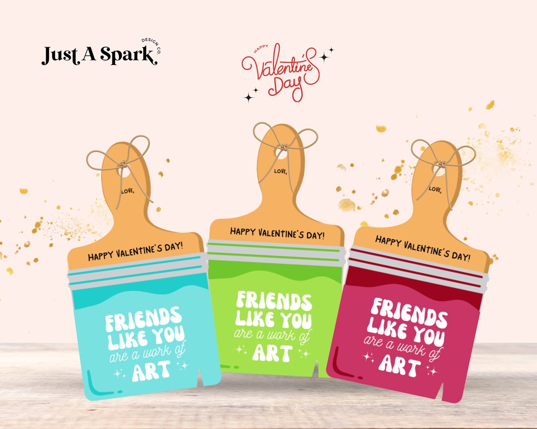 Artist Valentine Tags, Paint Brush Valentine Cards, Art Themed ...