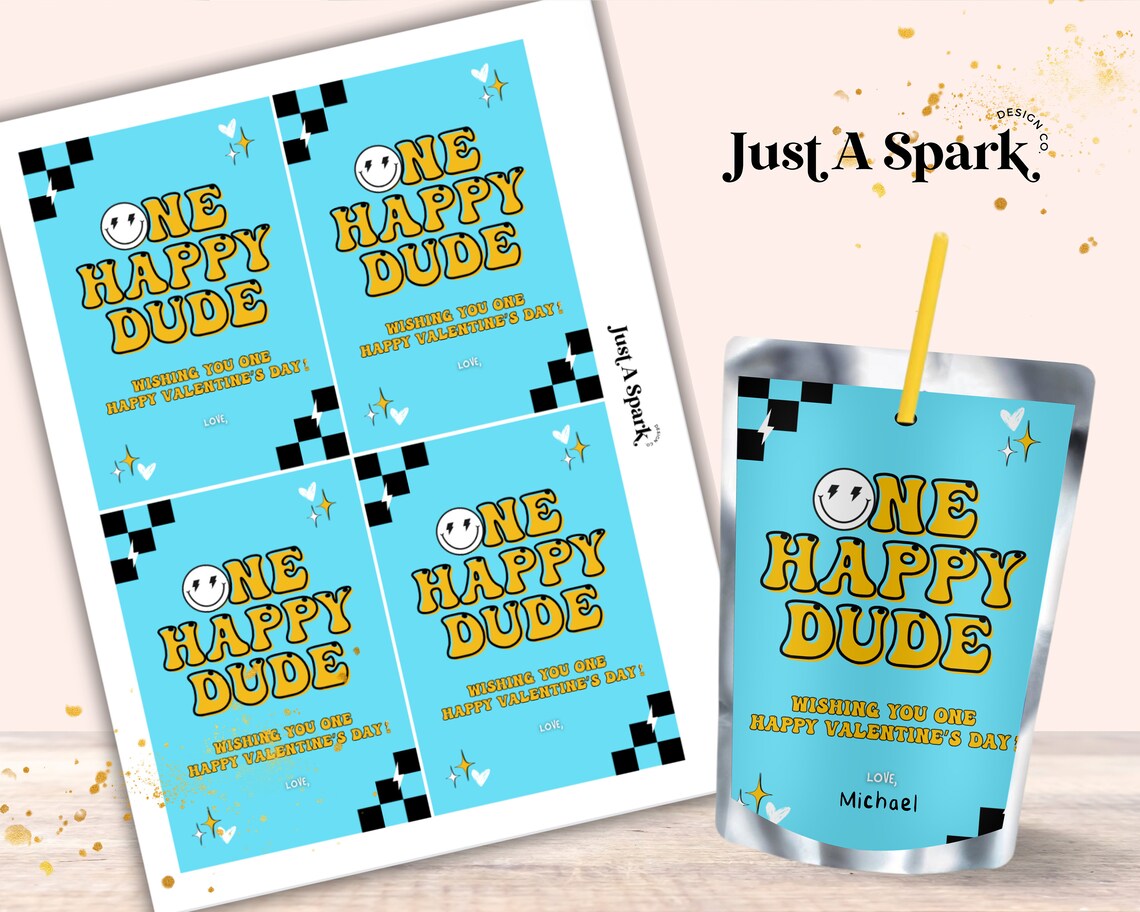 One Cool Dude Valentine Capri Sun Labels, Juice Pouch Labels, Valentine ...