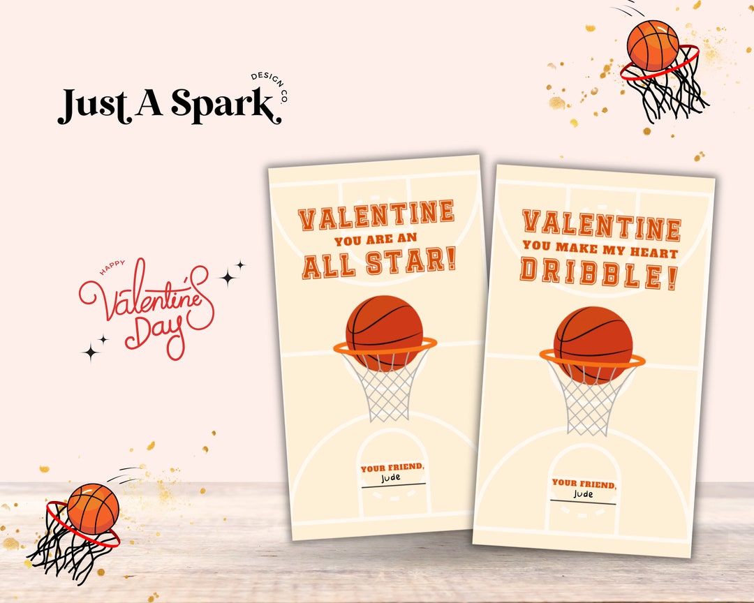 Printable Basketball Valentines Day Cards, School Valentine Exchange ...