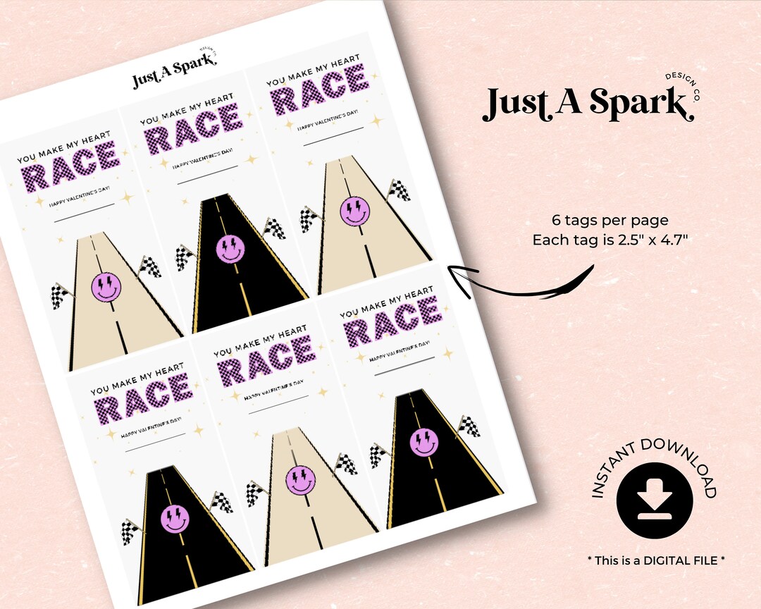 Race Car Valentine's Day Tags: Smiley Face Classroom Favors (PDF) - Etsy