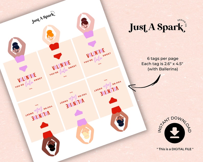 Ballerina Scrunchie Valentine Card: Hair Tie Party Favor (PDF Printable ...