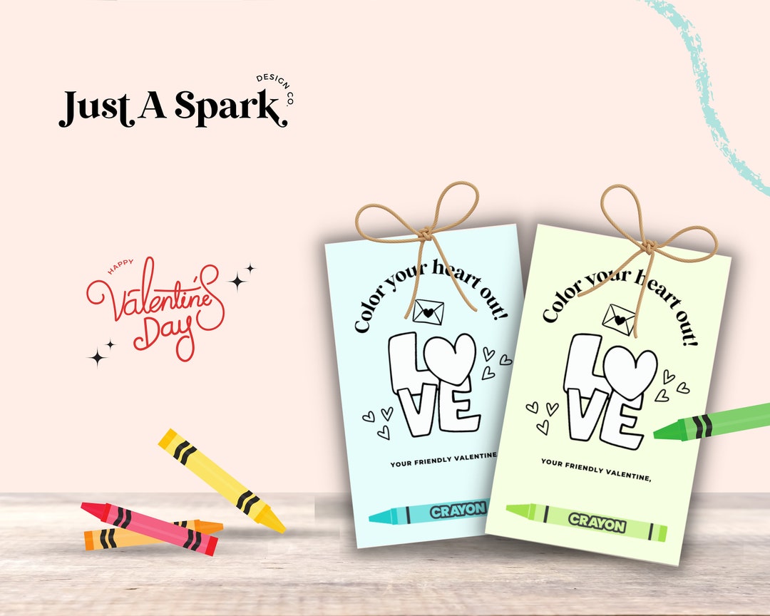 Crayon Valentine Cards, Valentine's Day Classroom Favors, Coloring ...