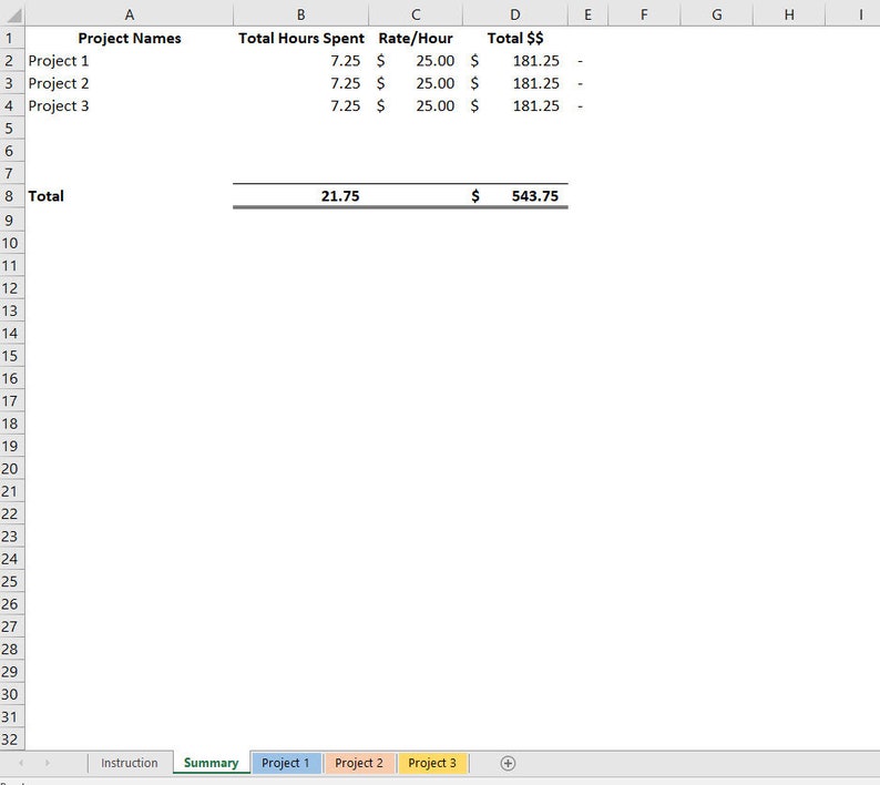 Simple Project Time Tracker for Freelancers and Contractors (microsoft ...