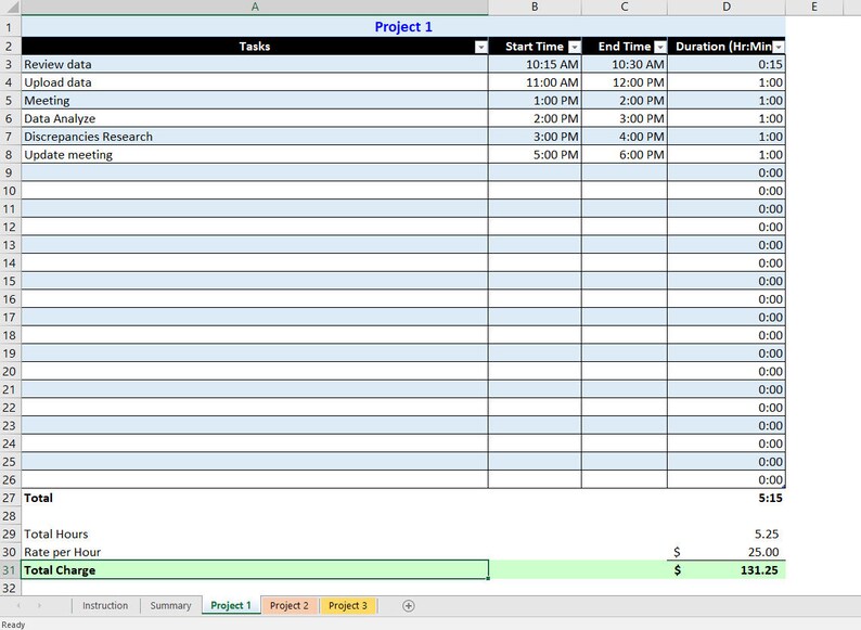 Simple Project Time Tracker for Freelancers and Contractors (microsoft ...