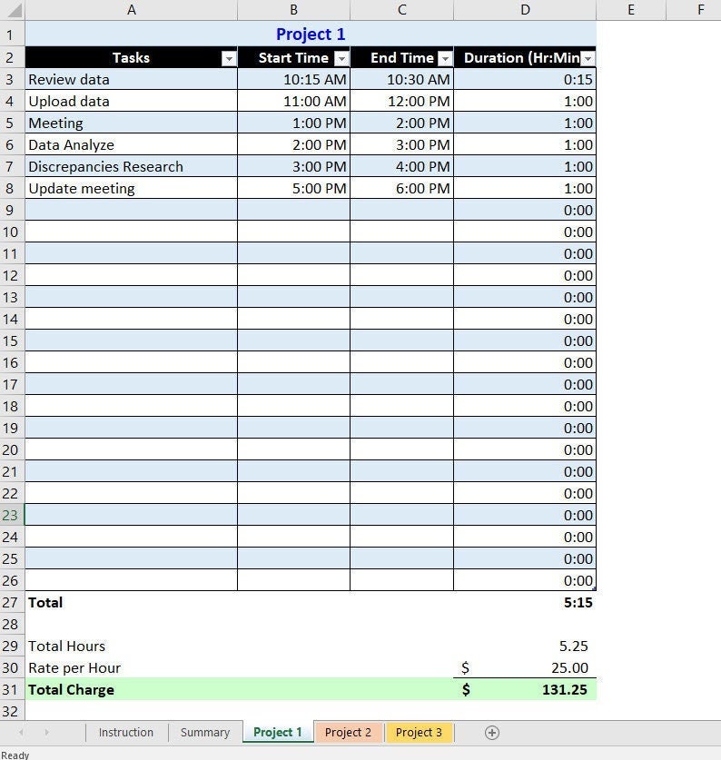 Simple Project Time Tracker for Freelancers and Contractors (microsoft ...