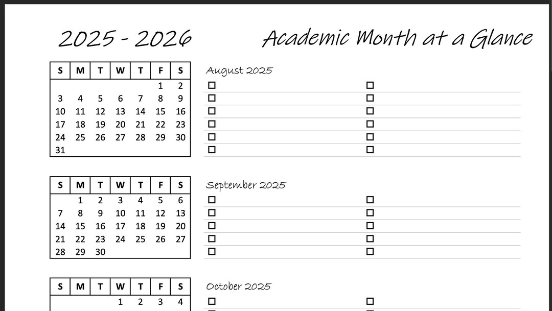 2025-2026 Academic 6-month at a Glance Calendar (box), 8.5x11 Instant ...