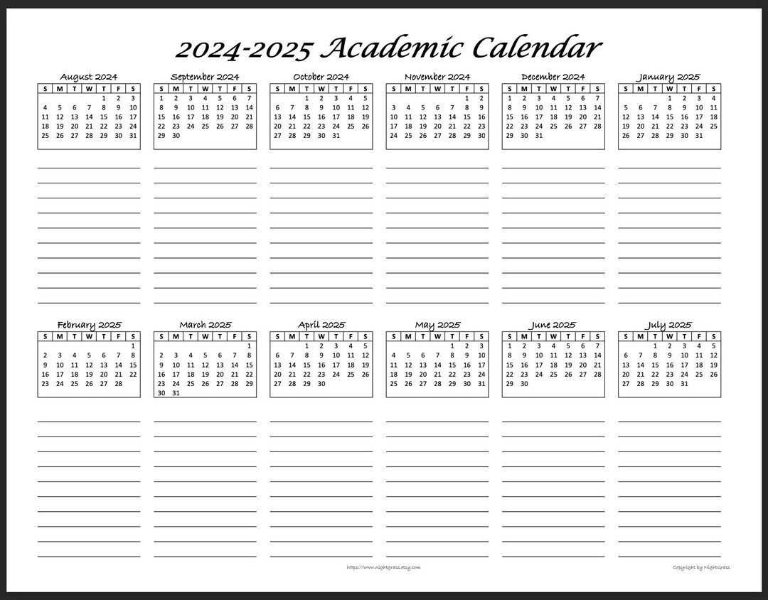 2024-2025 Academic Printable Calendar (line), 8.5x11 Instant PDF ...