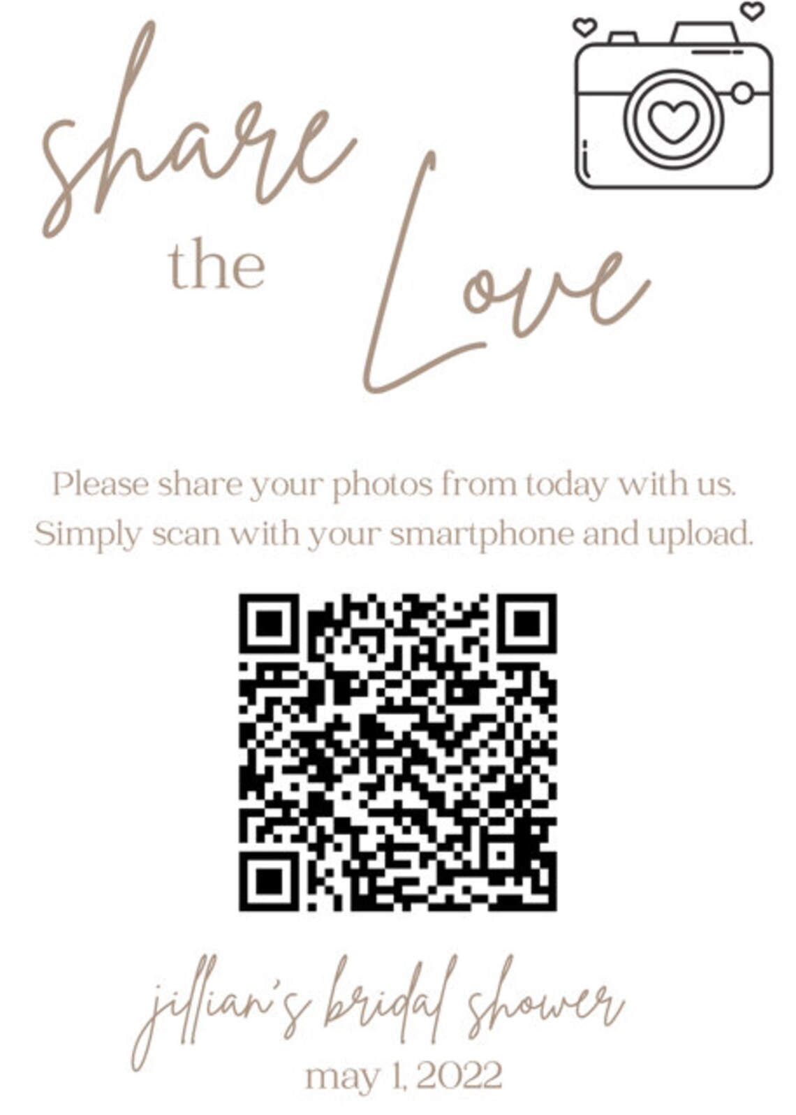 Photo QR Code Sign, Share the Love QR Code Sign, Modern Wedding ...