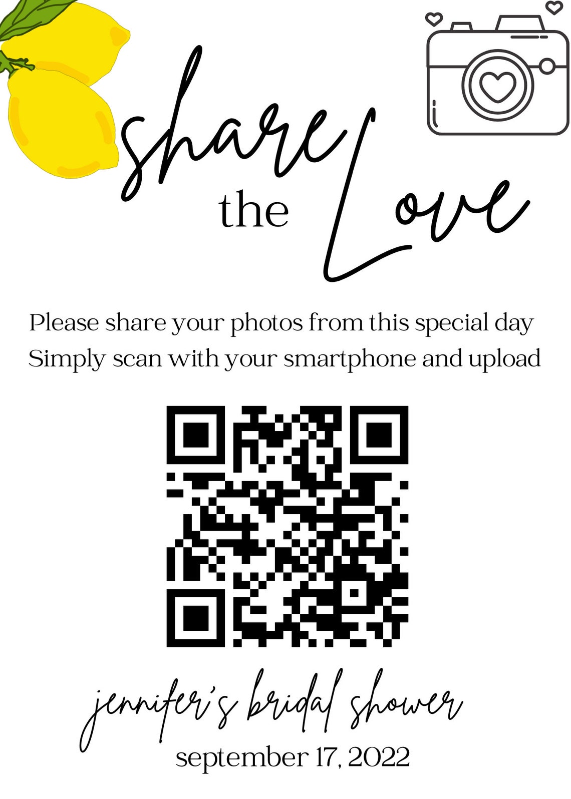 Photo QR Code Sign, Share the Love QR Code Sign, Modern Wedding ...