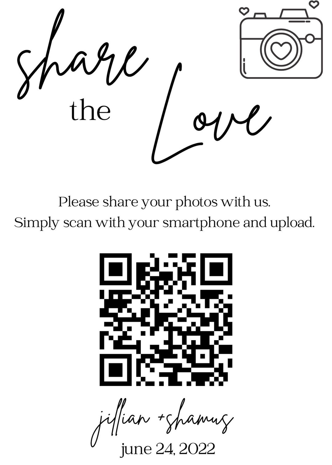 Photo QR Code Sign, Share the Love QR Code Sign, Modern Wedding ...