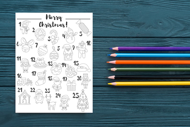 Christmas Coloring Advent Calendar - Printable Download - Xmas Coloring ...