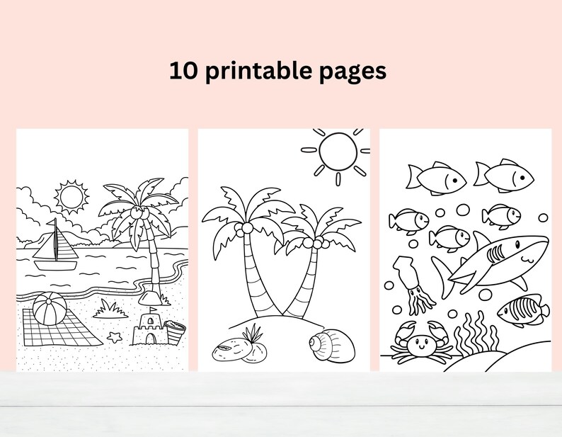 Summer Coloring Pages for Kids: Beach Holiday Designs (digital Download ...