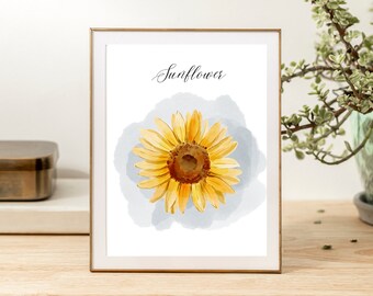 PRINTABLE Set of 3 Watercolor Sunflower Images, Botanical Flower Plant ...