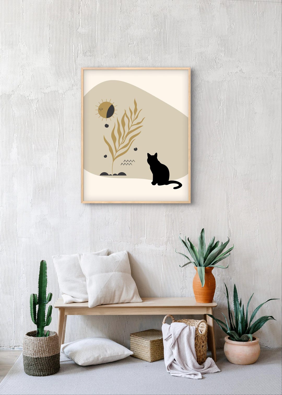 Boho Cat Print: Abstract Feline Wall Art (digital Download) - Etsy