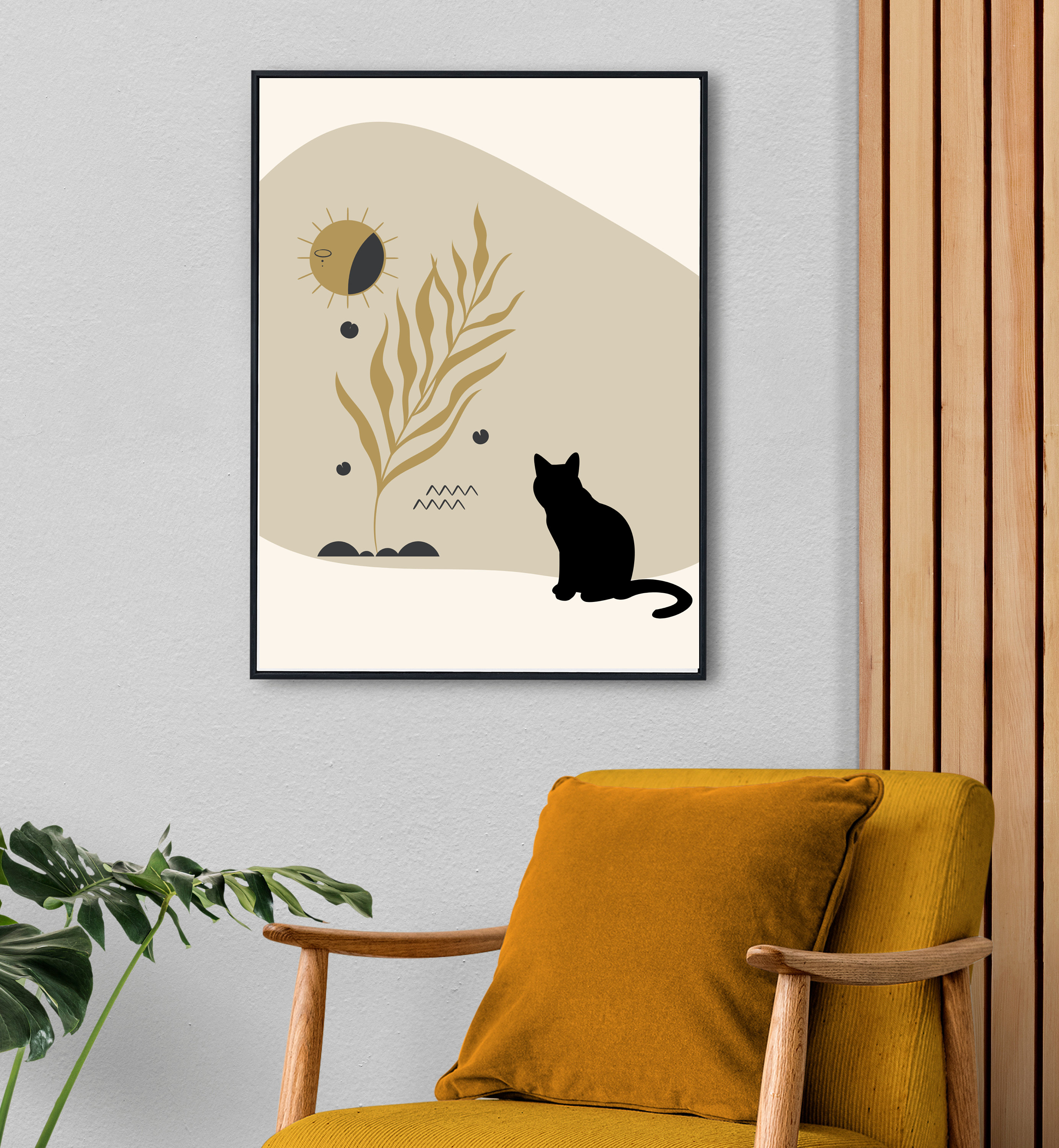 Boho Cat Printable Wall Art - Abstract Boho Decor - Cat Print Digital ...