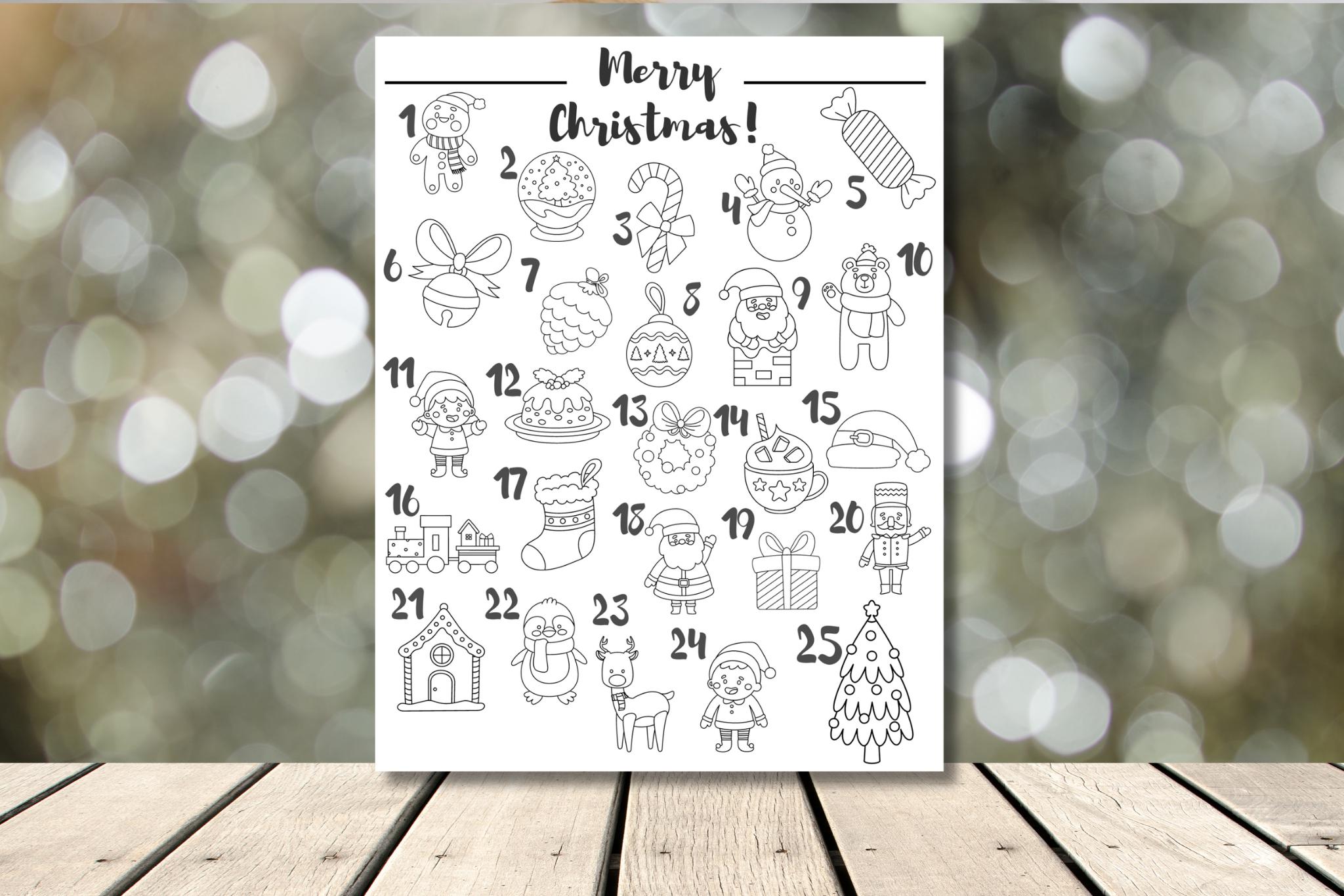 Christmas Coloring Advent Calendar - Printable Download - Xmas Coloring ...